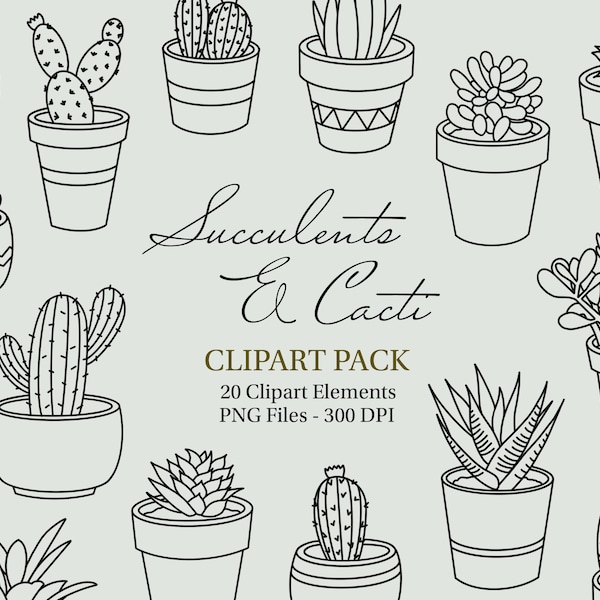 Cactus Clipart Black and White - Etsy
