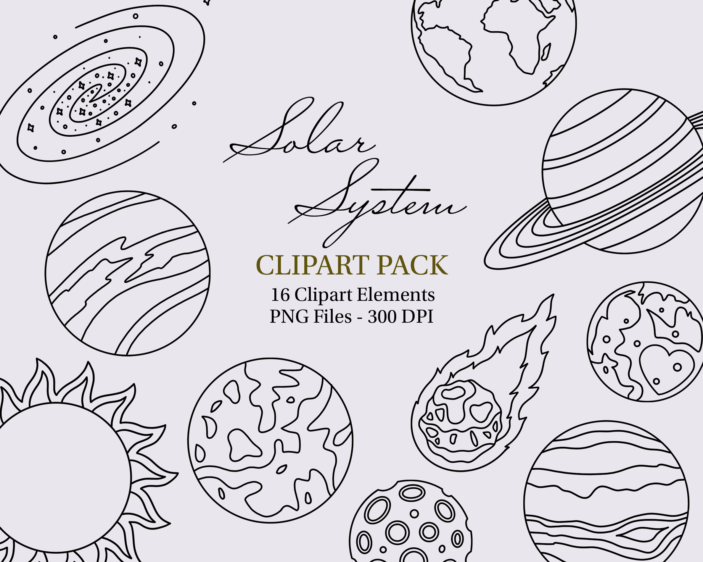 Solar System Clip Art Black And White