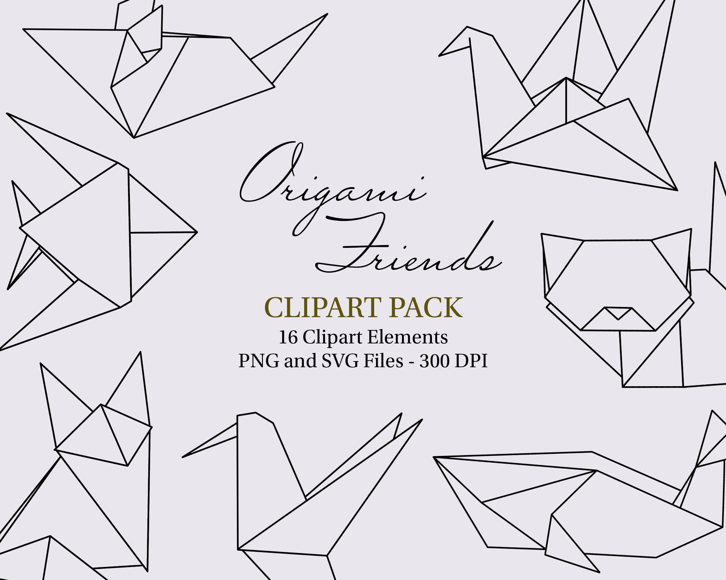 Origami Clipart Pack Origami, Animals, Paper, Outline, Digital Art ...