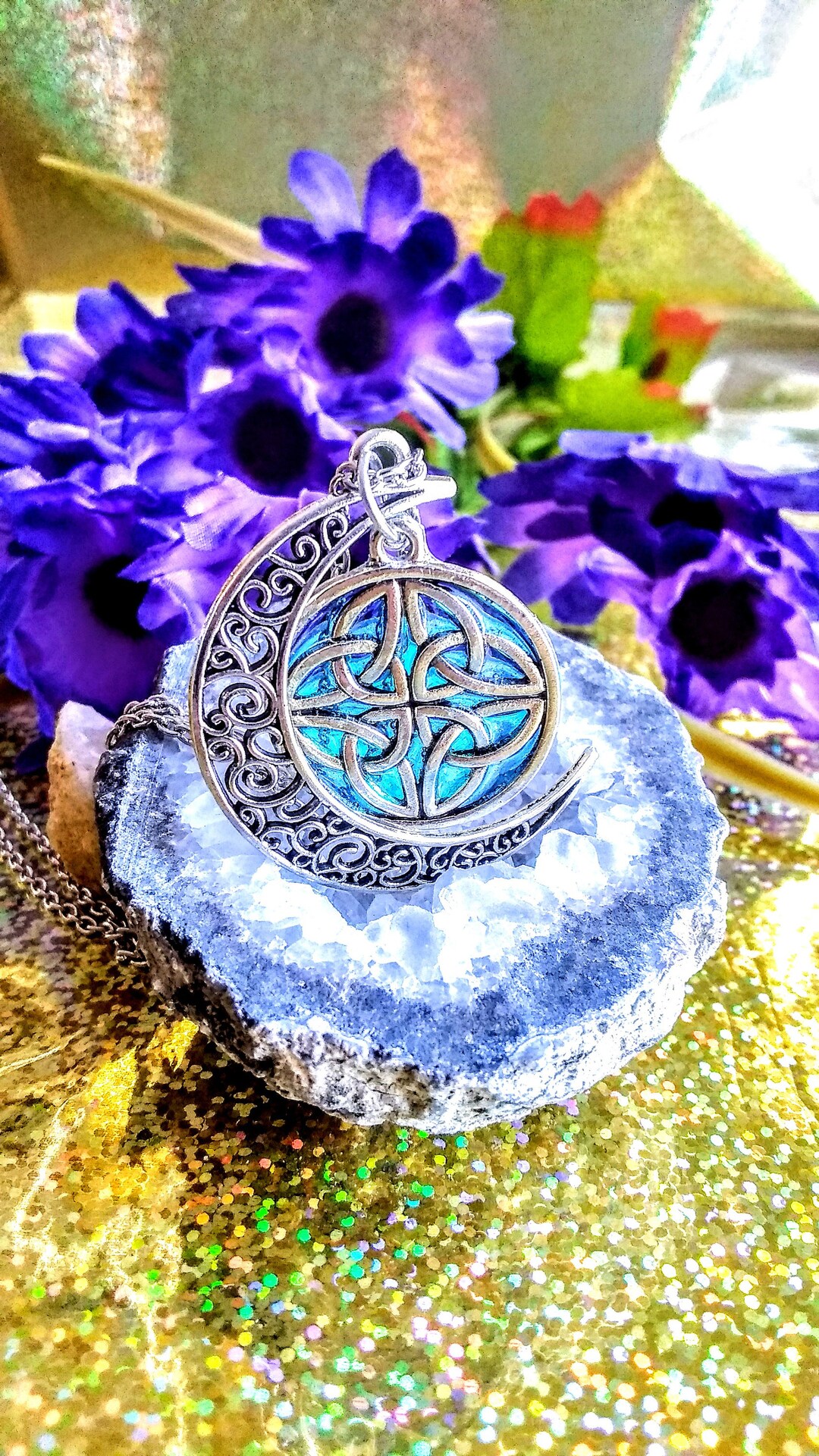Celtic Moon Necklace, Celtic Knot Necklace, Elvish Moon Necklace, Elven ...
