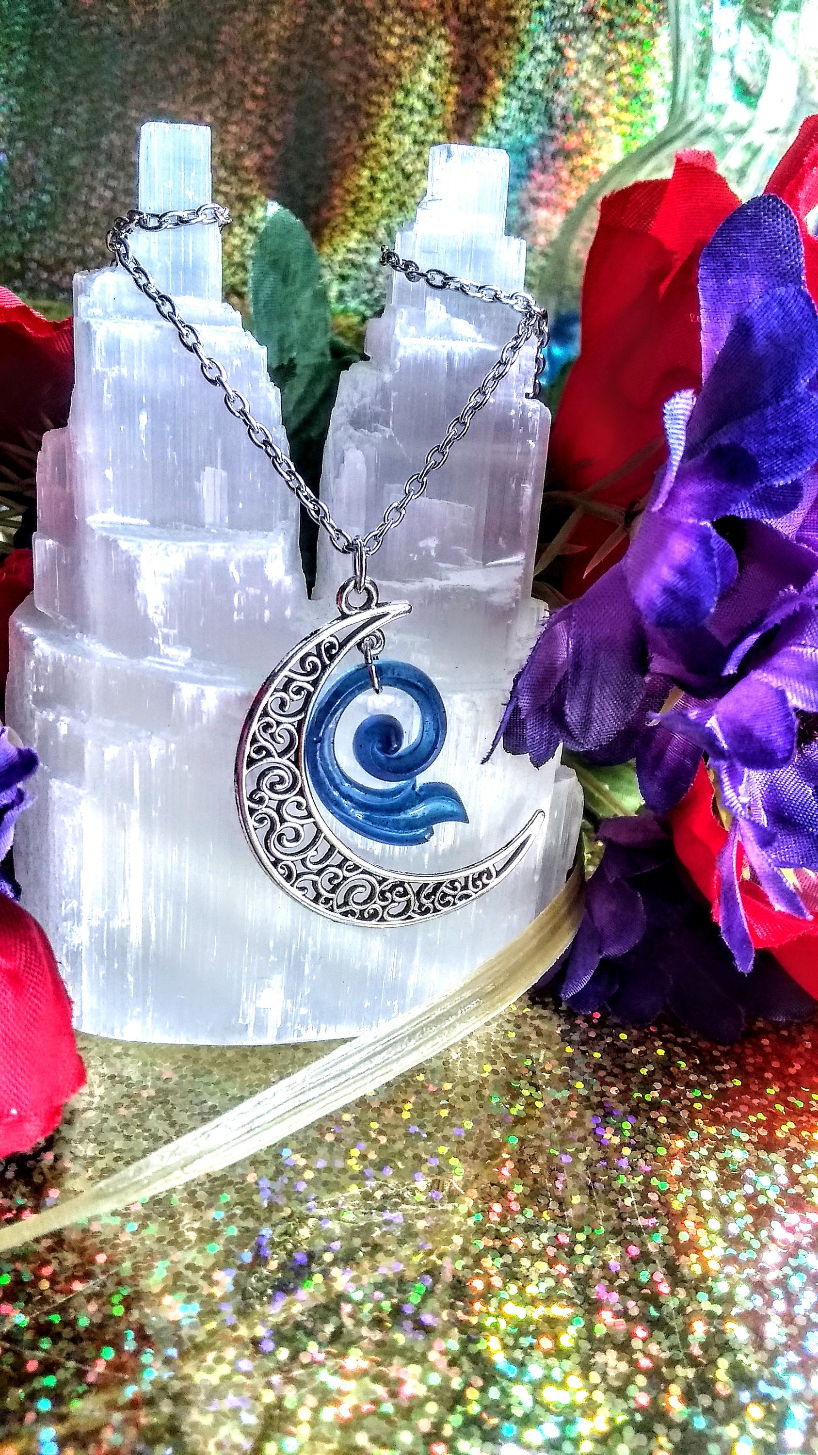 Moon and Water Necklace Elvish Necklace Crescent Moon - Etsy