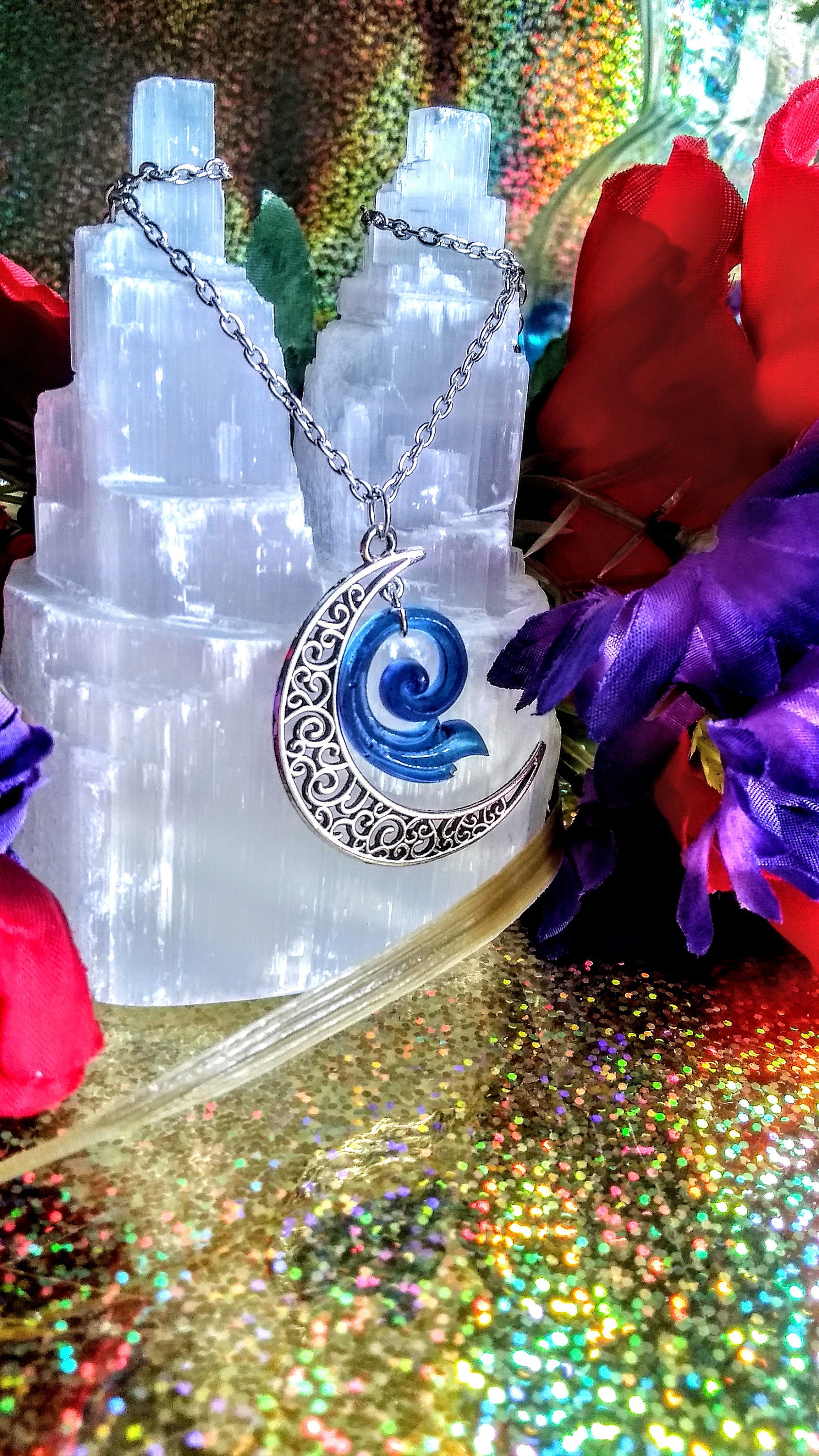 Moon and Water Necklace Elvish Necklace Crescent Moon - Etsy