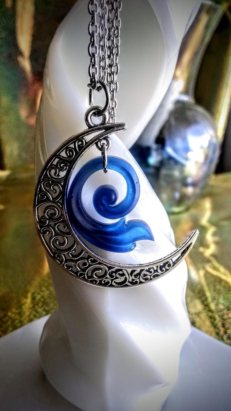 Moon and Water Necklace Elvish Necklace Crescent Moon - Etsy