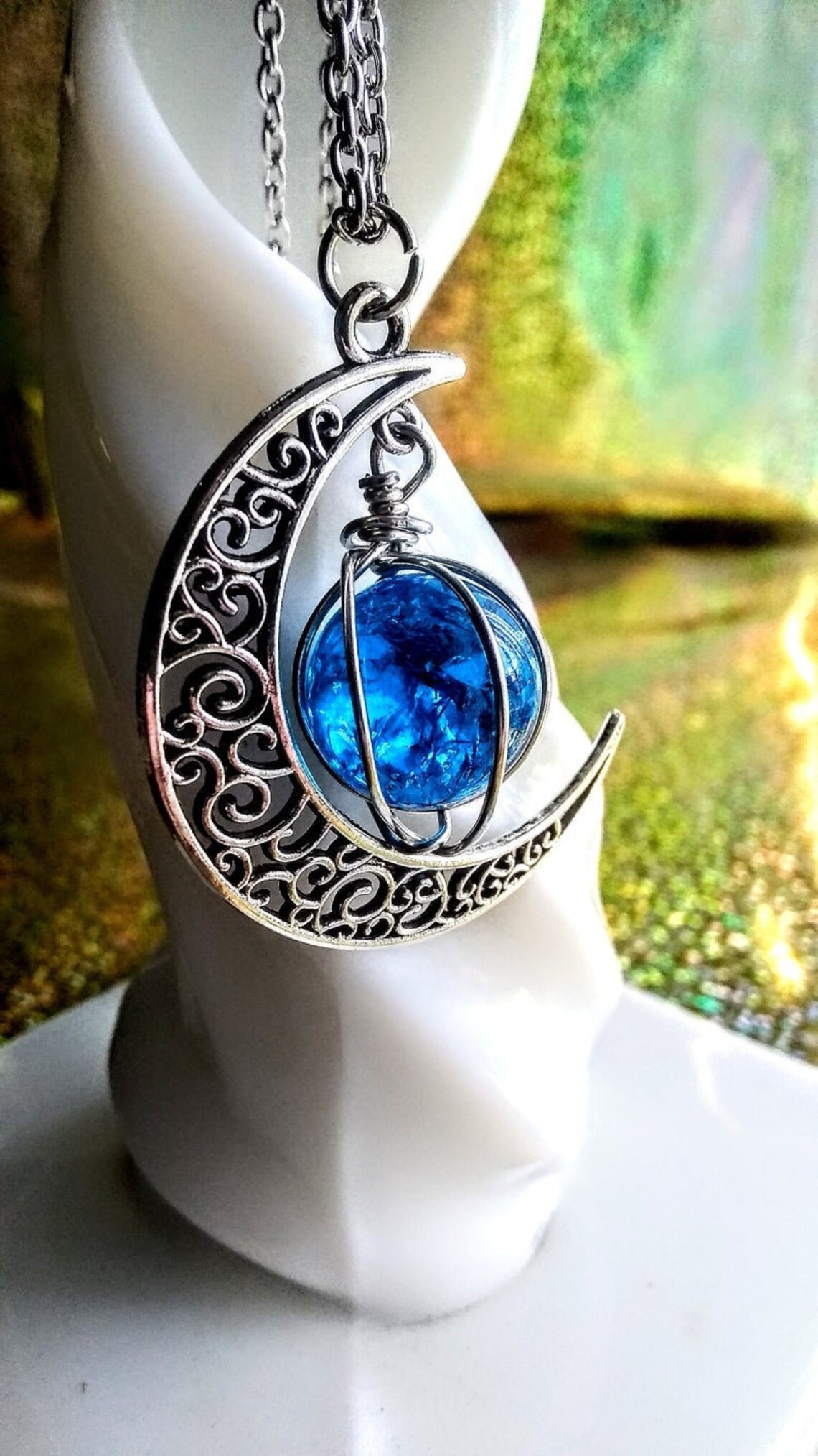 Elvish Moon Necklace Water Stone Necklace Crescent - Etsy Denmark
