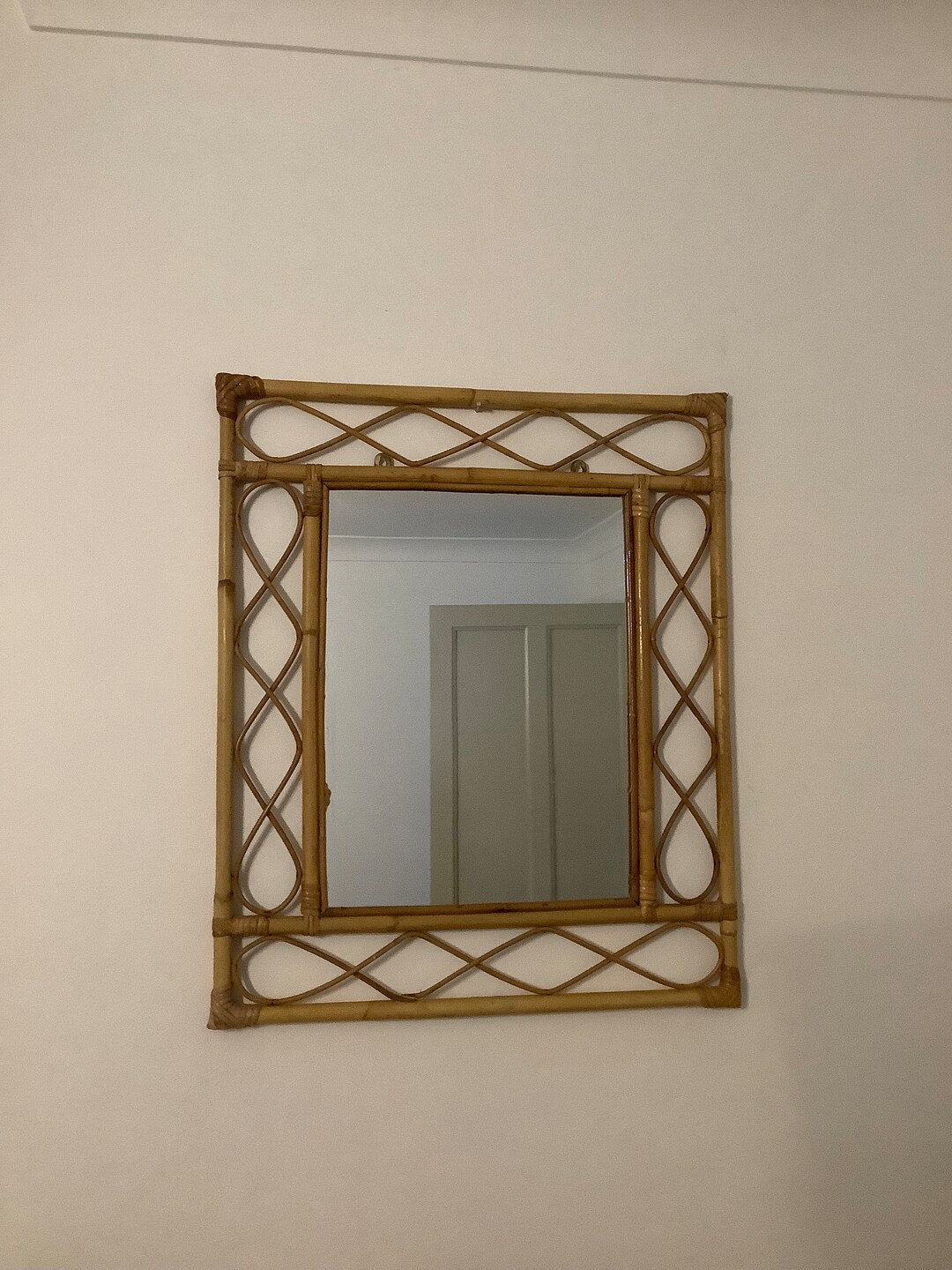 Vintage Bamboo Frame Mirror, Mid Century Wall Hanging Bamboo Mirror ...
