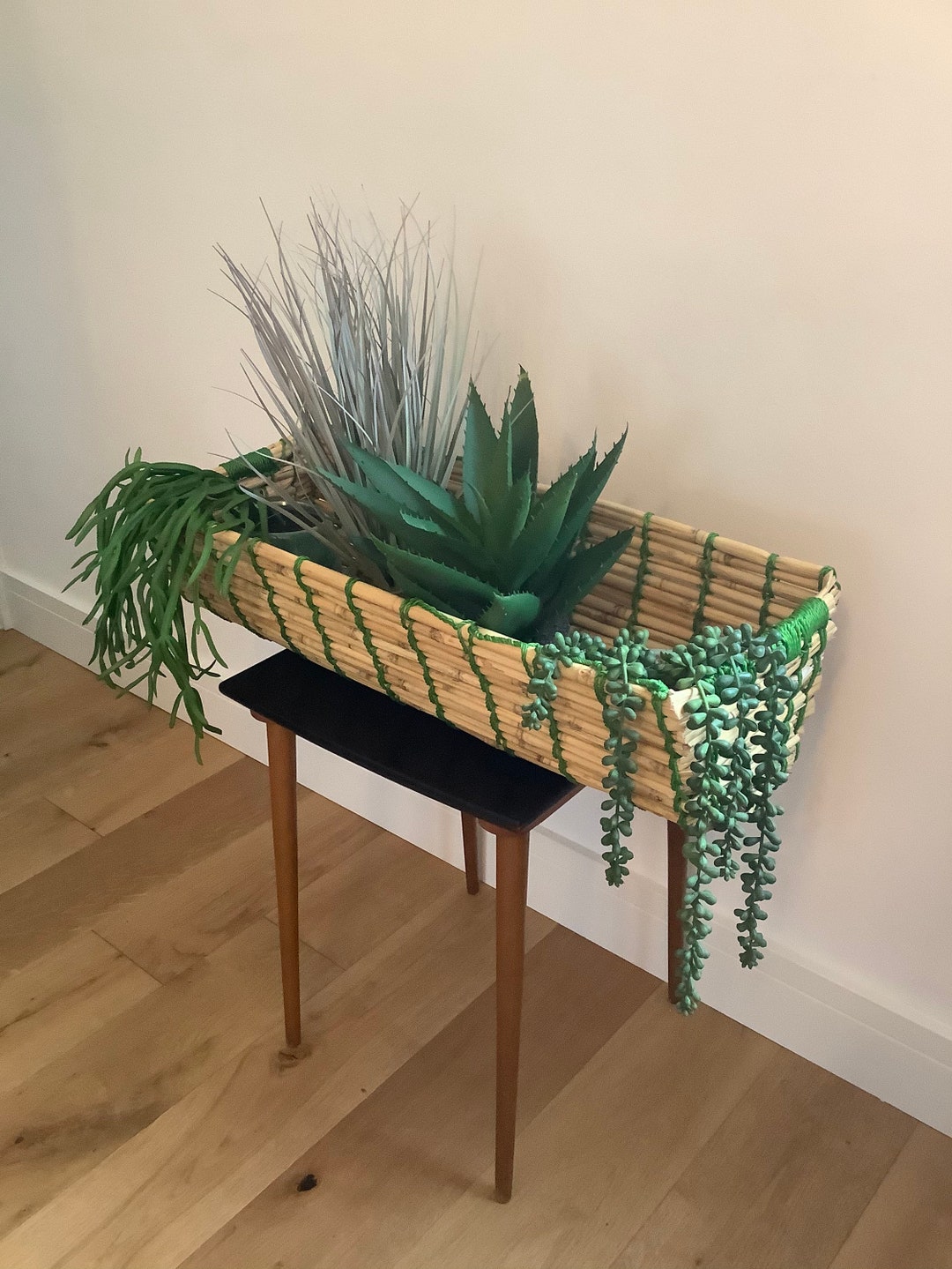 Vintage Bamboo Planter, Bamboo Trough, Hand Woven Plant Basket, Bamboo ...