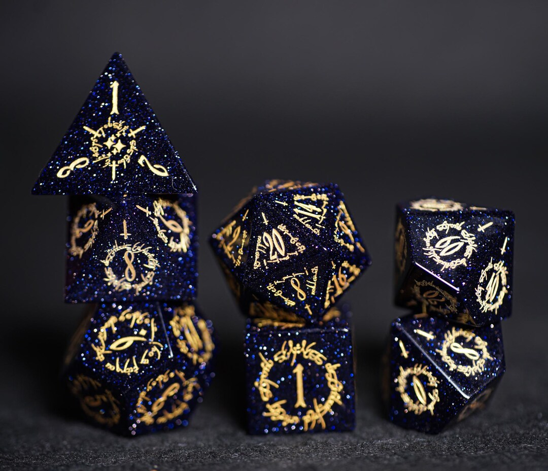 Blue Sandstone Elvish Rune Dice Set, Mystical RPG Polyhedral Dice - Etsy