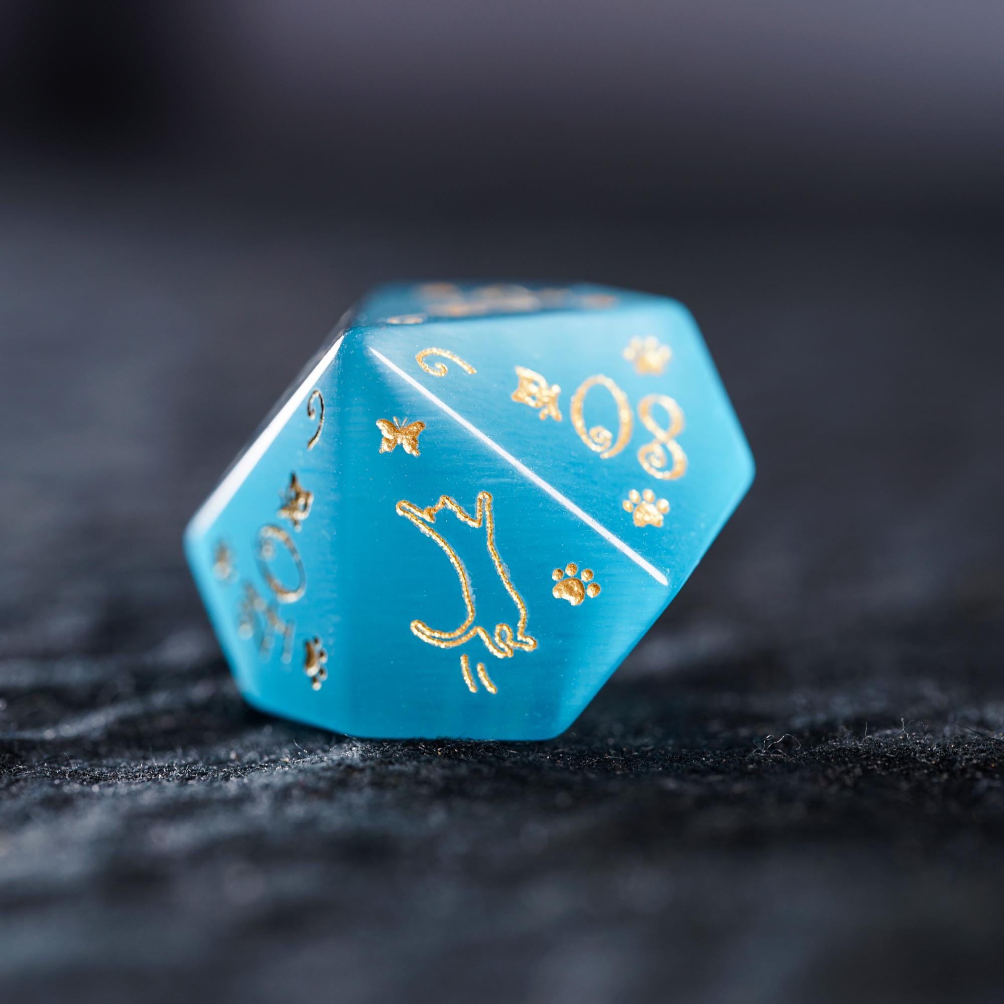 Aqua Cat's Eye Dnd Dice Set: Hand-carved Polyhedral Gemstone Dice - Etsy