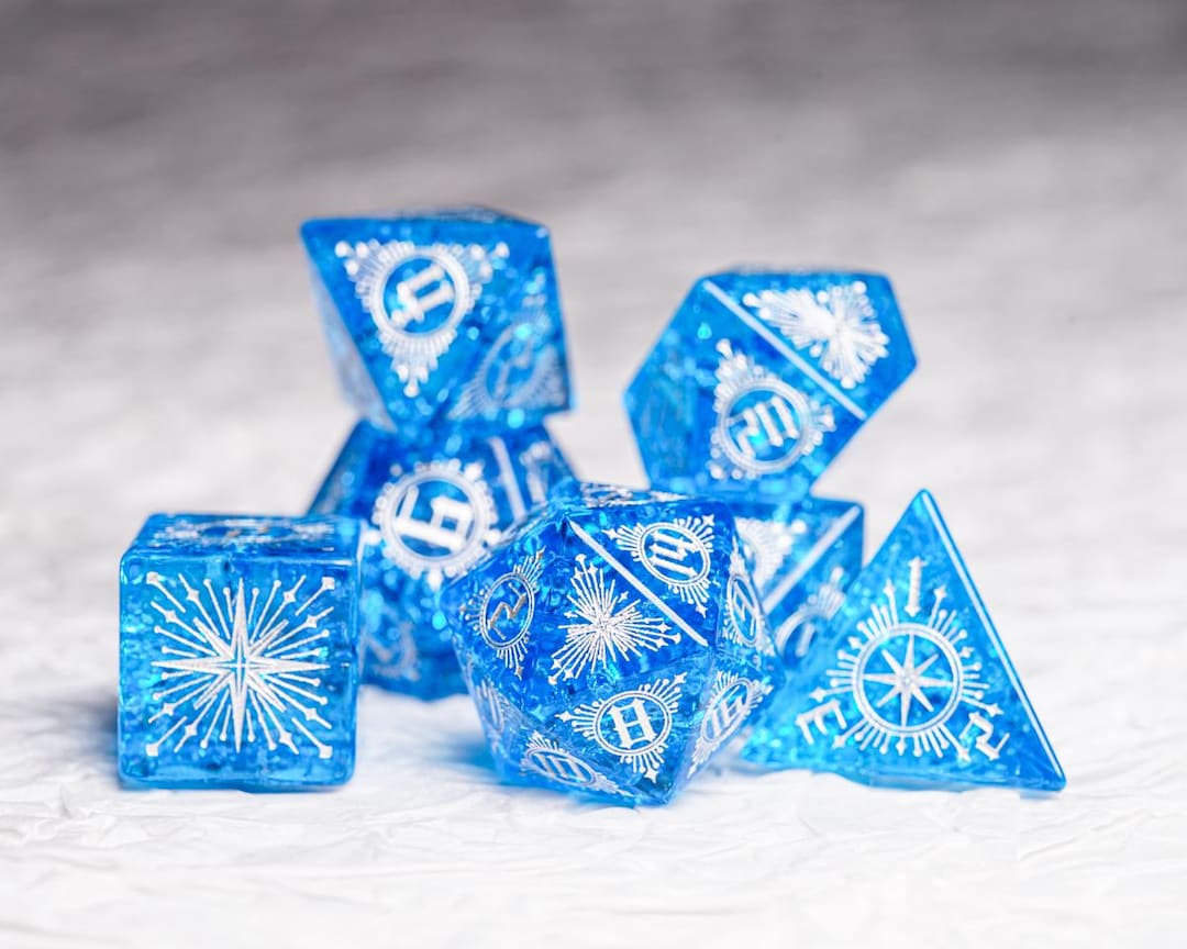 Blue Ice Cracks Aqua DND Dice Set,star of Bethlehem Gemstone Dice ...