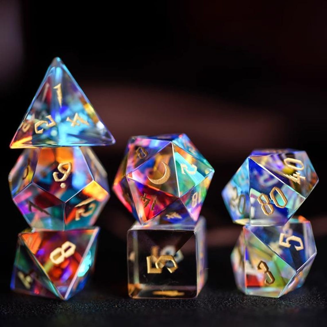 Dichroic Glass DND Dice Set: Rainbow Polyhedral D20 Dice - Etsy