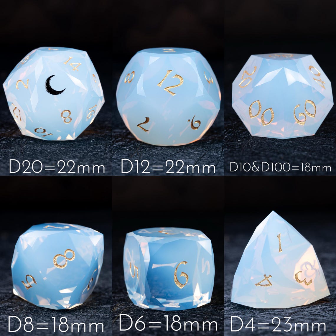 Handmade Dice Opal Gemstone DND Dice Set: Moon Style Polyhedral Dice ...