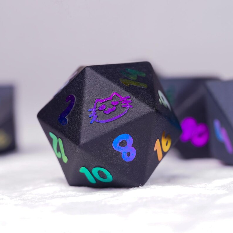 Natural Obsidian Dice Set: Cat D&D Polyhedral Dice - Etsy