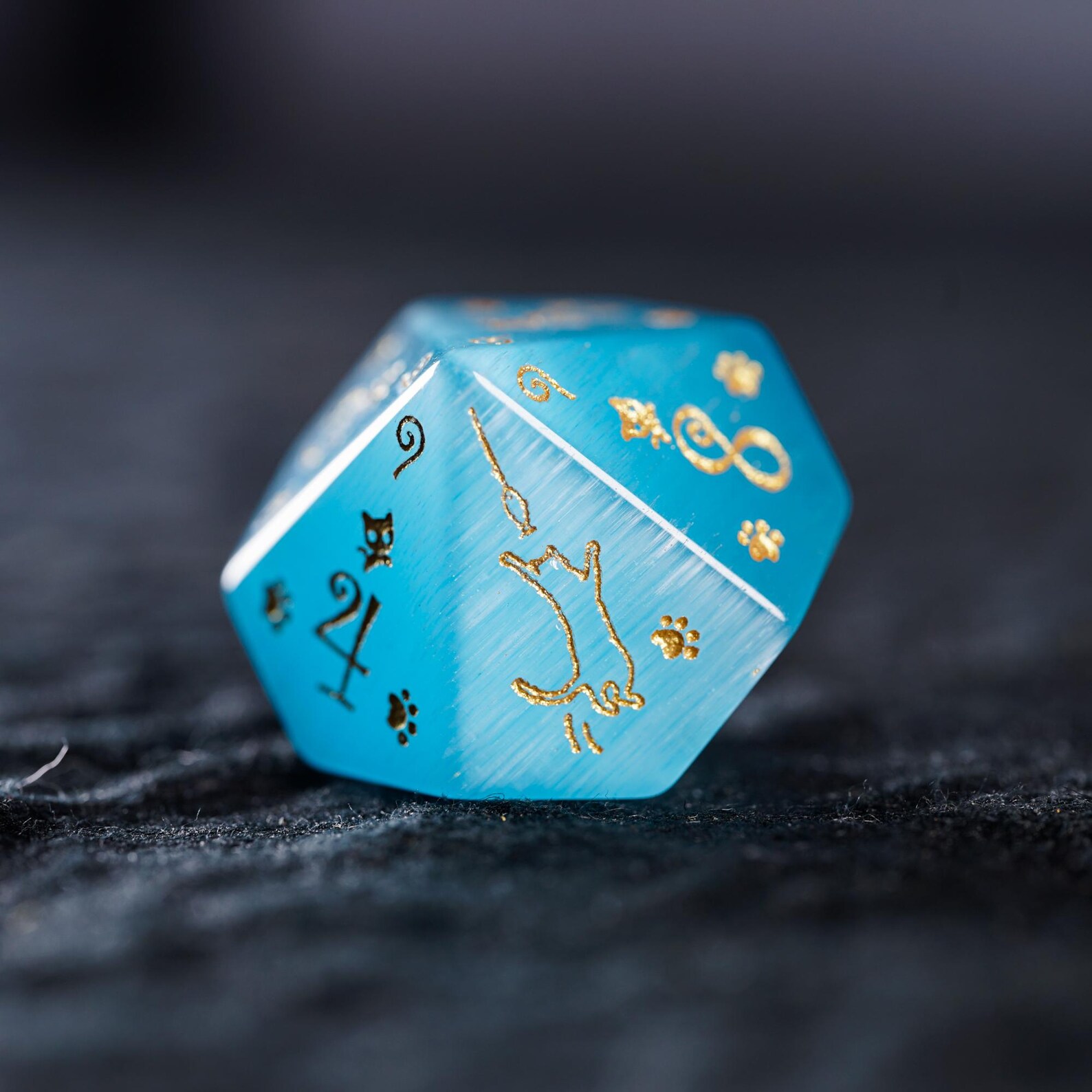 Aqua Cat's Eye Dnd Dice Set: Hand-carved Polyhedral Gemstone Dice - Etsy