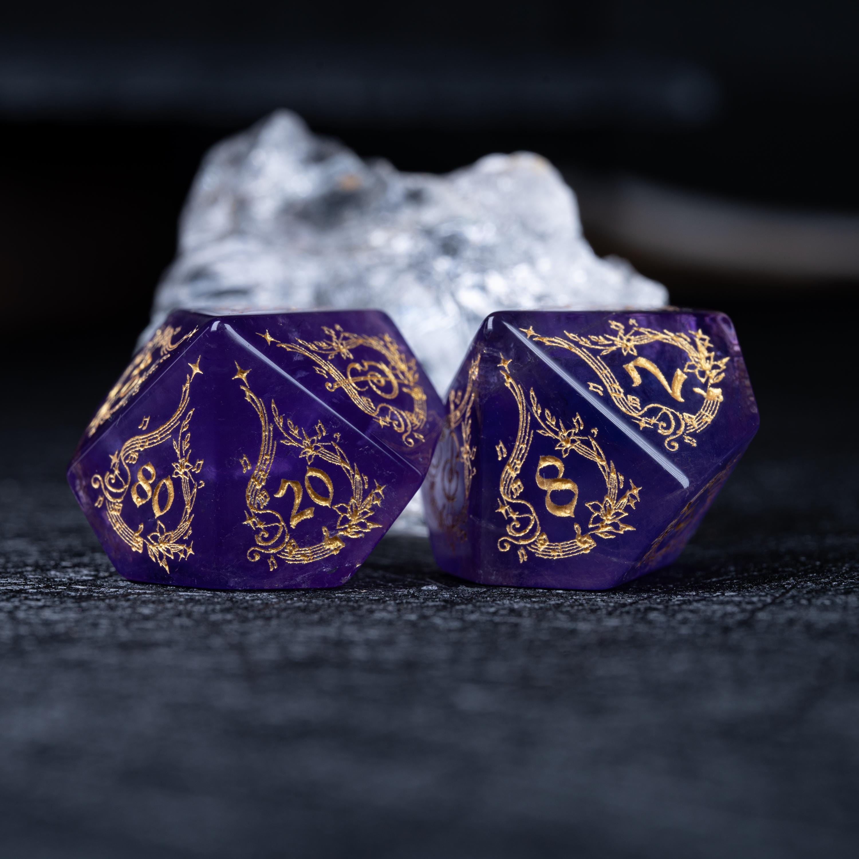 Amethyst Crystal DND Dice Set: Hand Carved Gemstone, Original Music ...
