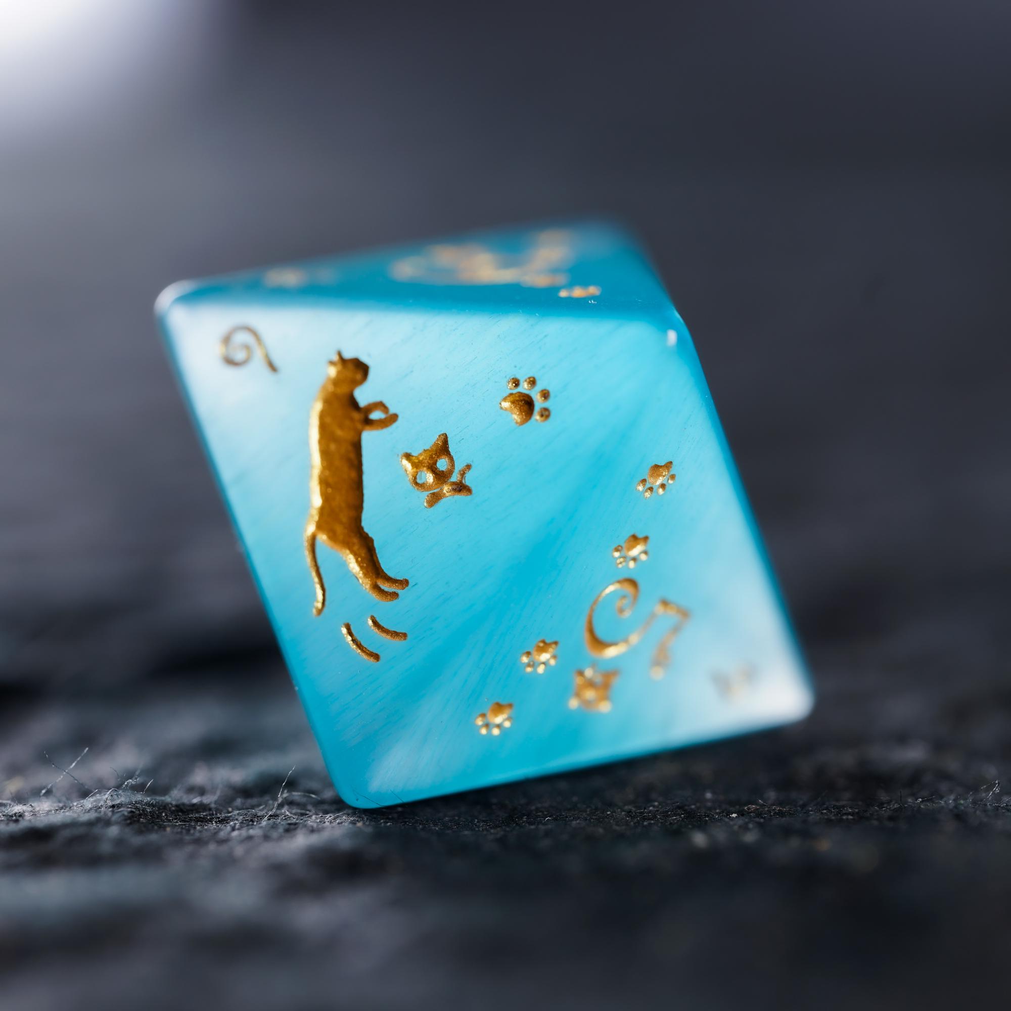 Aqua Cat's Eye Dnd Dice Set: Hand-carved Polyhedral Gemstone Dice - Etsy