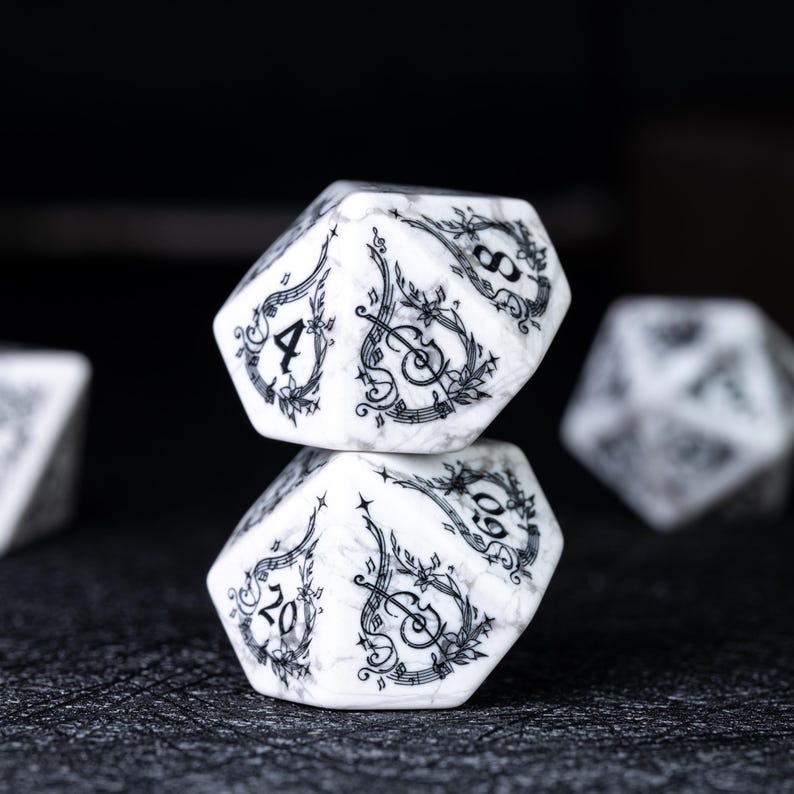 Hand Carved White Turquoise DND Dice Set: Music Theme, Original Design ...
