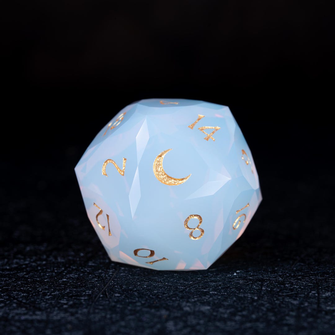 Hand Carved Opal Dice Set: Moon Design Polyhedral Gemstone DND Dice - Etsy