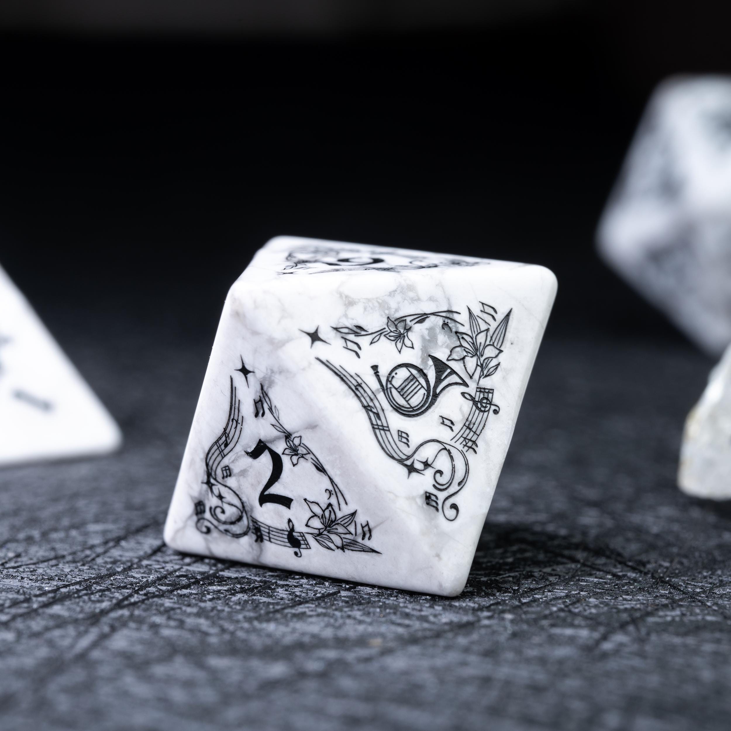 Hand Carved White Turquoise DND Dice Set: Music Theme, Original Design ...