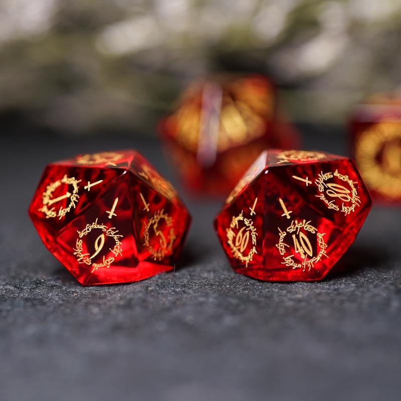 Red Glass DND Dice Set – Elven Runes, Handcrafted Polyhedral RPG Dice ...