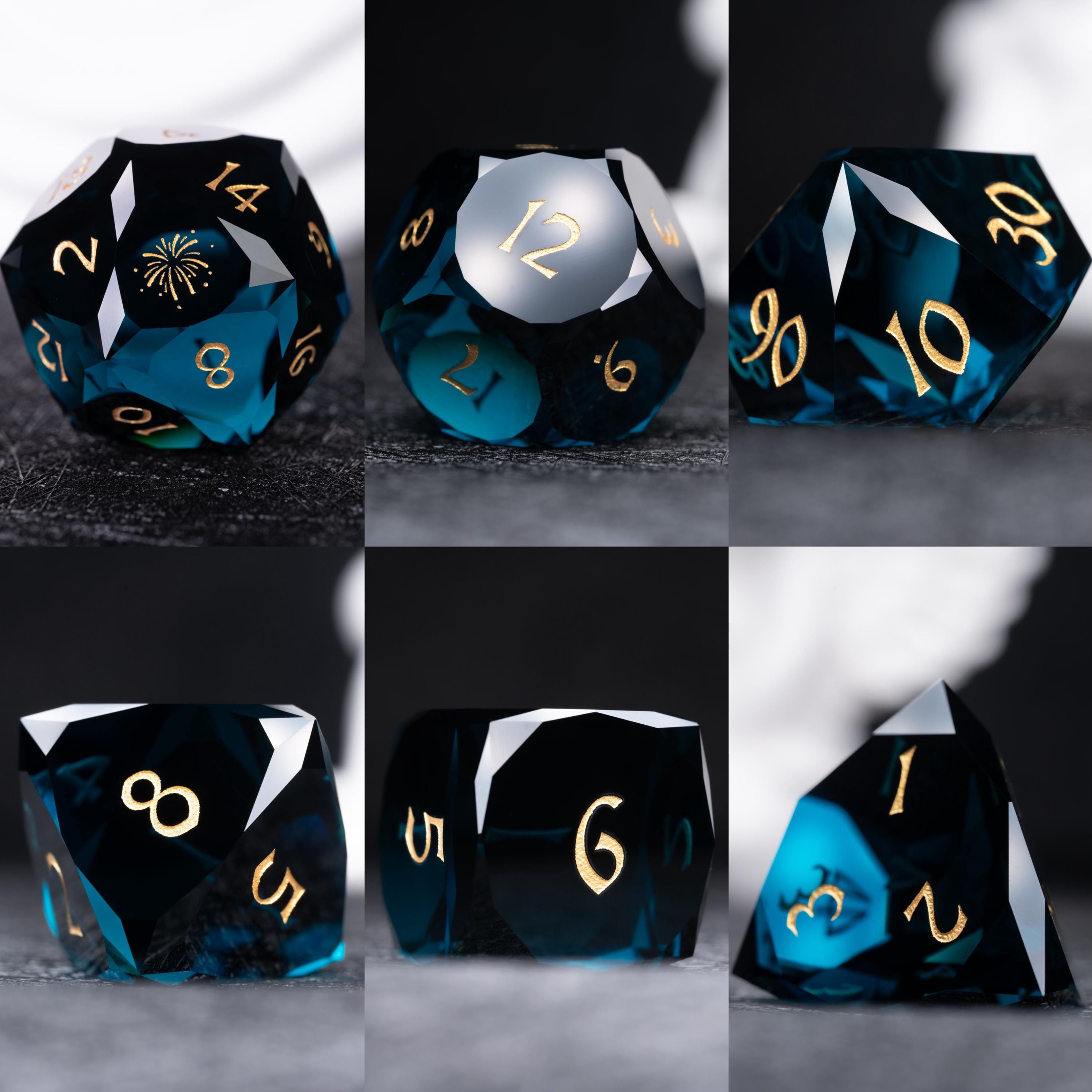 Blue Firework Crystal Dnd Dice Set: Hand Carved Polyhedral Gemstone - Etsy