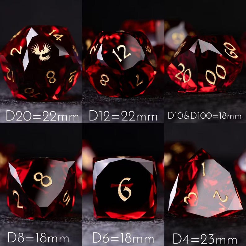 Red Crystal Gemstone DND Dice Set: Phoenix Style Polyhedral Dice - Etsy