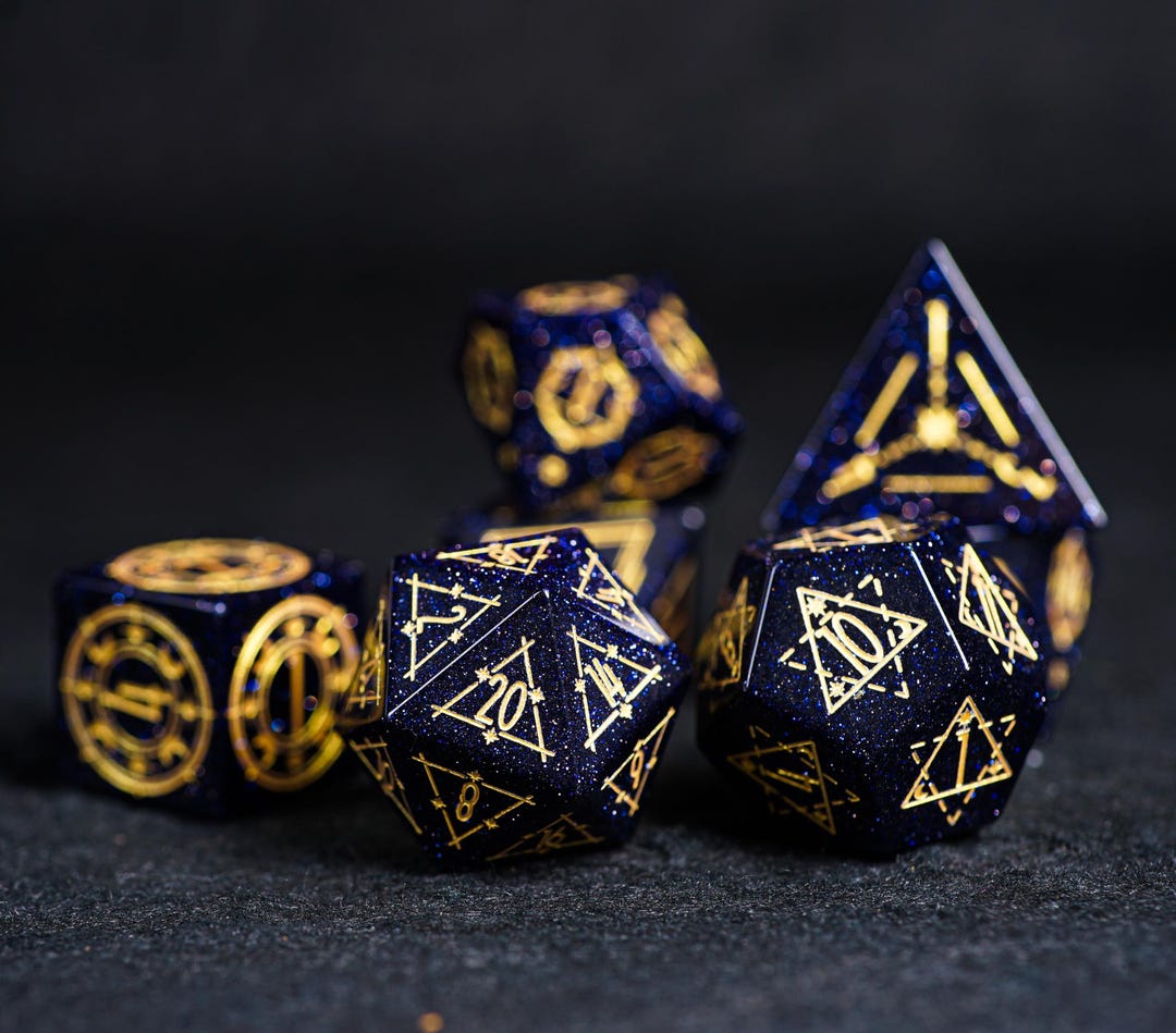 Blue Sandstone Magic Circle RPG Dice Set Handmade Carving Sandstone ...