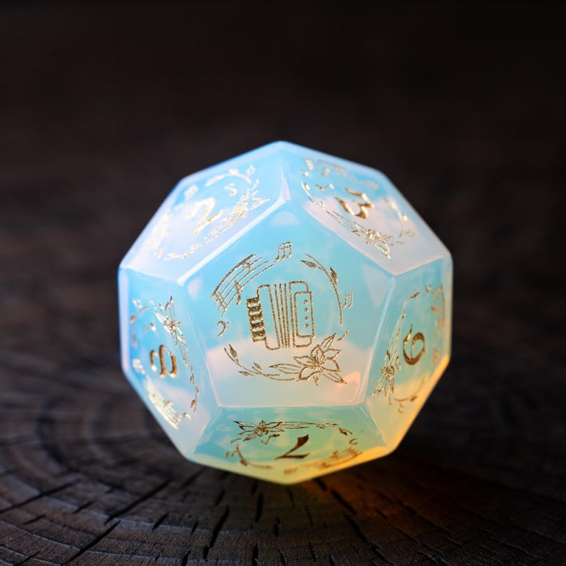Hand Carved Opal DND Dice Set: Music Polyhedral D20, Original Design - Etsy
