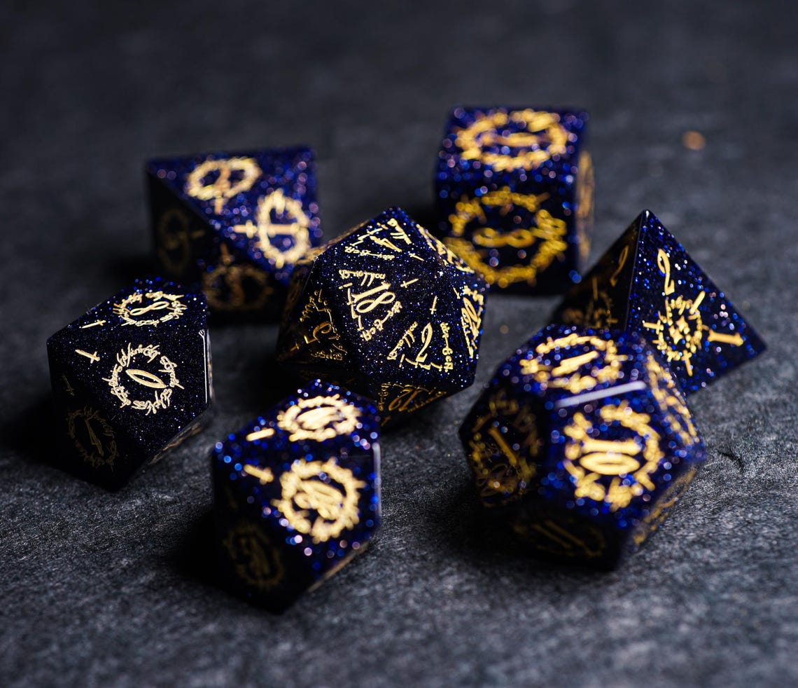 Blue Sandstone Elvish Rune Dice Set, Mystical RPG Polyhedral Dice - Etsy