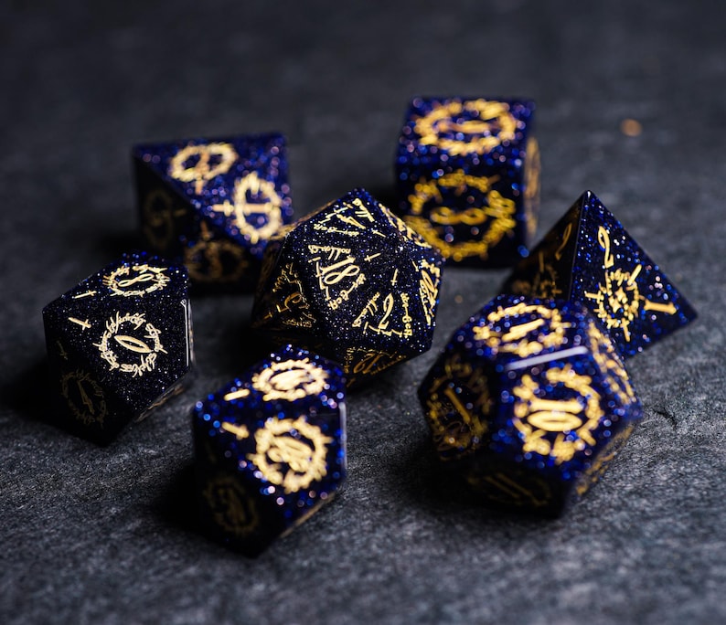 Blue Sandstone Elvish Rune Dice Set, Mystical RPG Polyhedral Dice - Etsy