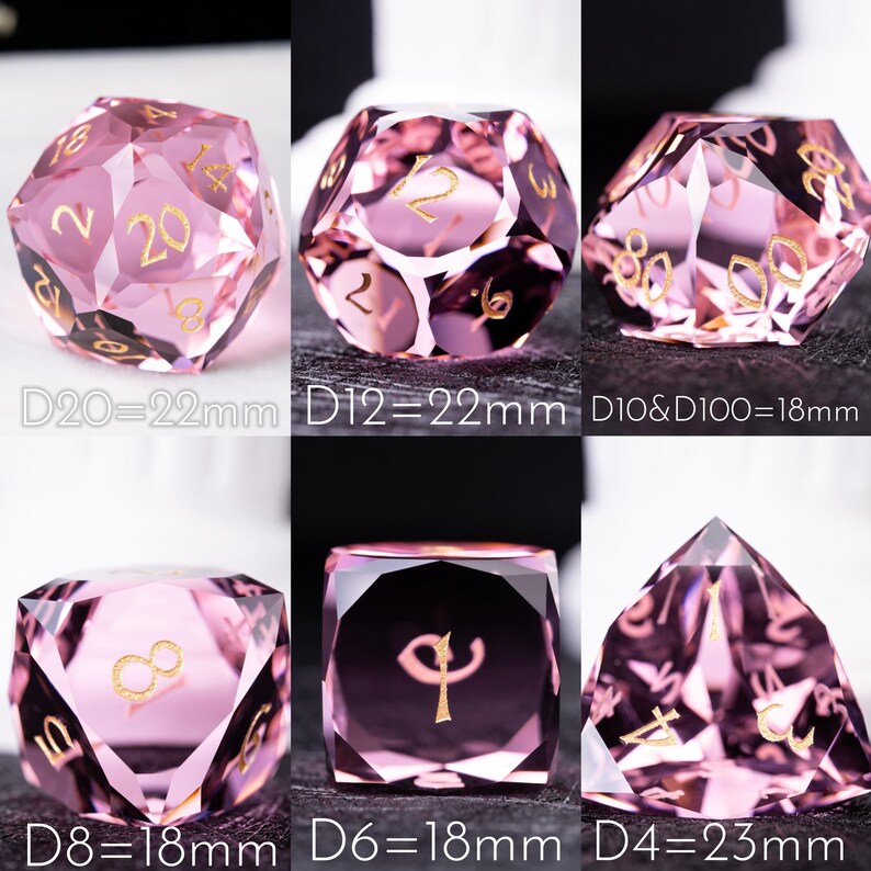 Hand Carved Pink Crystal Gemstone Dice Set: Original Design D&D RPG - Etsy
