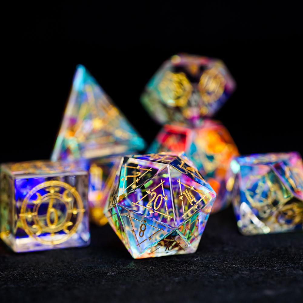 Dichroic Glass RPG Dice Set: Rainbow Crystal Polyhedral D&D Dice - Etsy