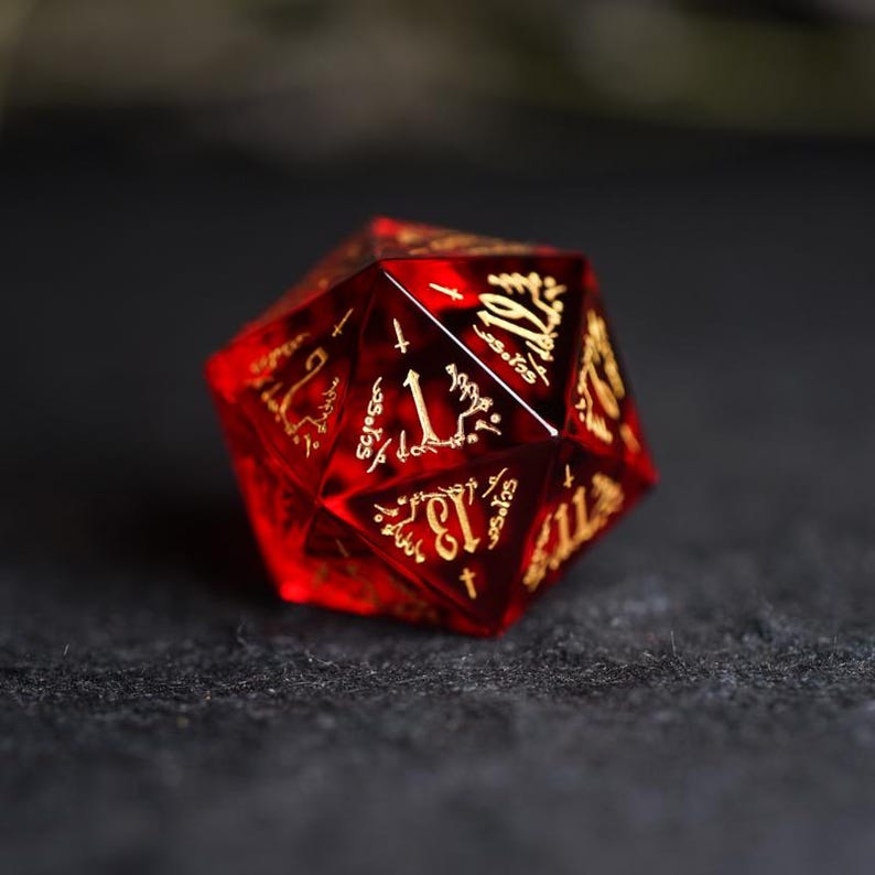 Red Glass DND Dice Set – Elven Runes, Handcrafted Polyhedral RPG Dice ...