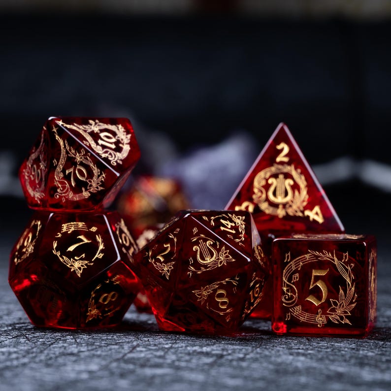 Red Gemstone Dice Set: Hand-carved D&D Polyhedral Dice - Etsy