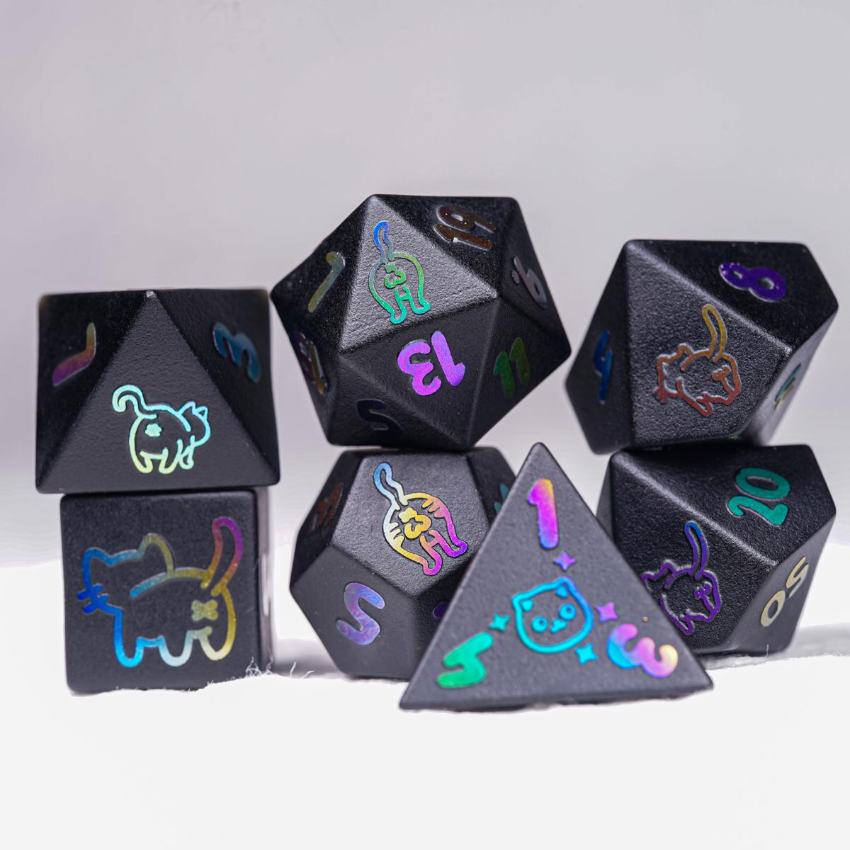 Natural Obsidian Dice Set: Cat D&D Polyhedral Dice - Etsy