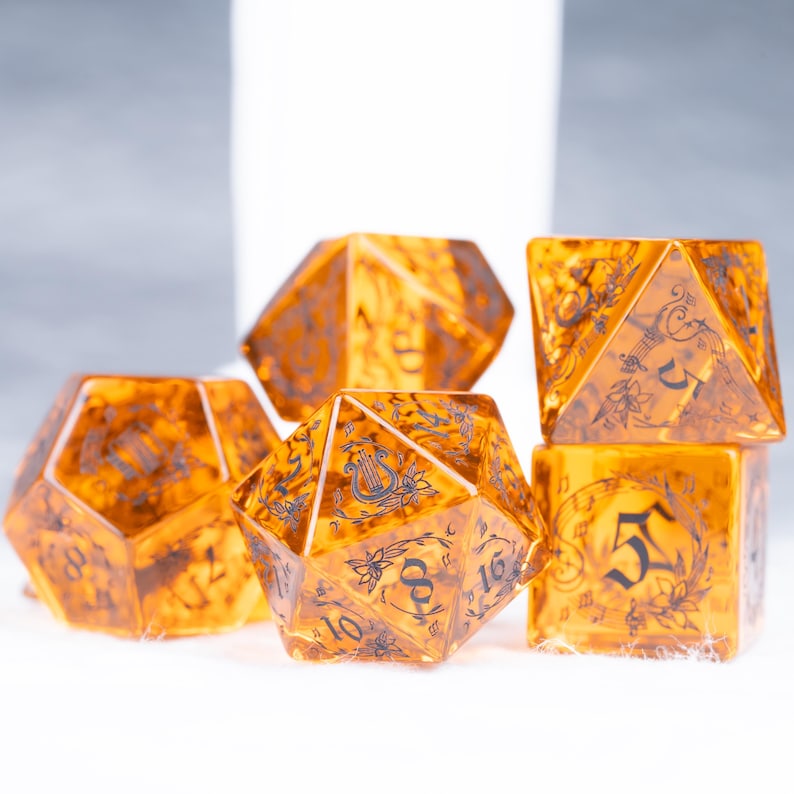 Hand Carved Yellow Gemstone Dice Set: Music DND RPG Polyhedral Dice - Etsy