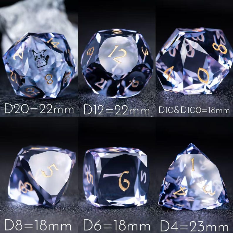 Hand Carved Purple Crystal Gemstone Dice Set:anime Polyhedral Dnd Dice ...