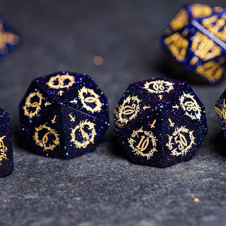 Blue Sandstone Elvish Rune Dice Set, Mystical RPG Polyhedral Dice - Etsy