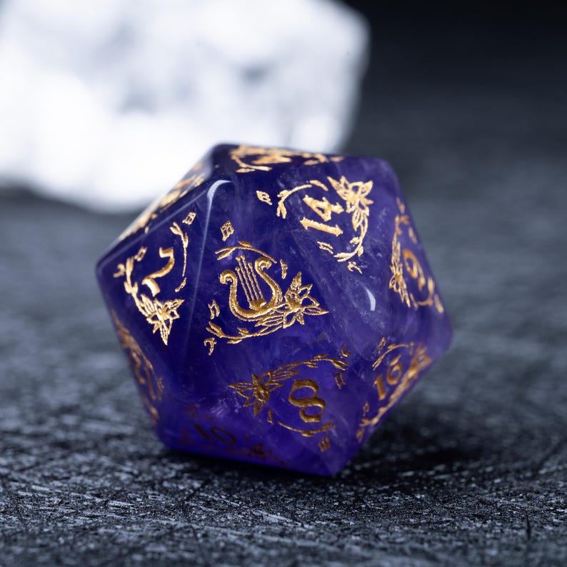 Amethyst Crystal DND Dice Set: Hand Carved Gemstone, Original Music ...