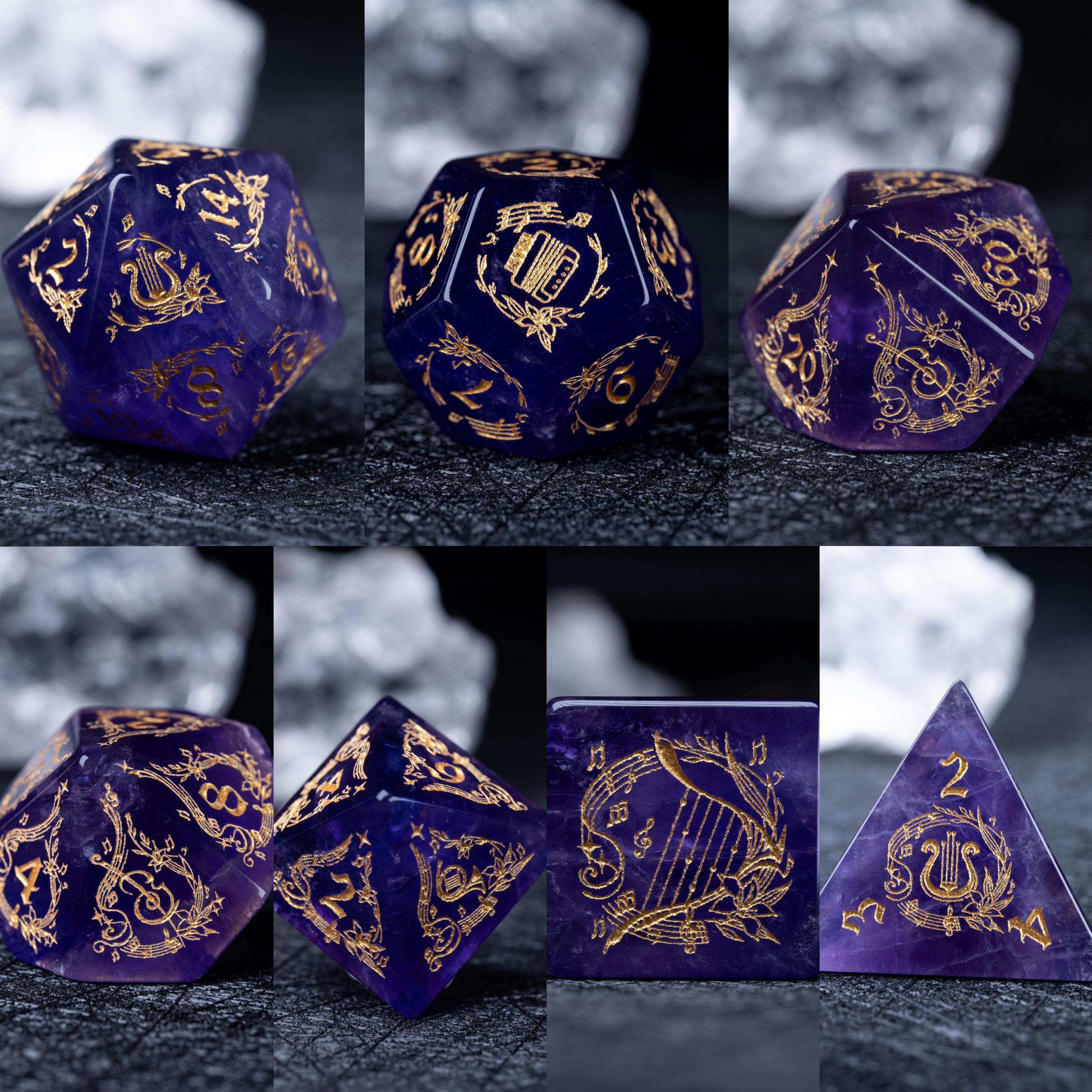 Amethyst Crystal DND Dice Set: Hand Carved Gemstone, Original Music ...