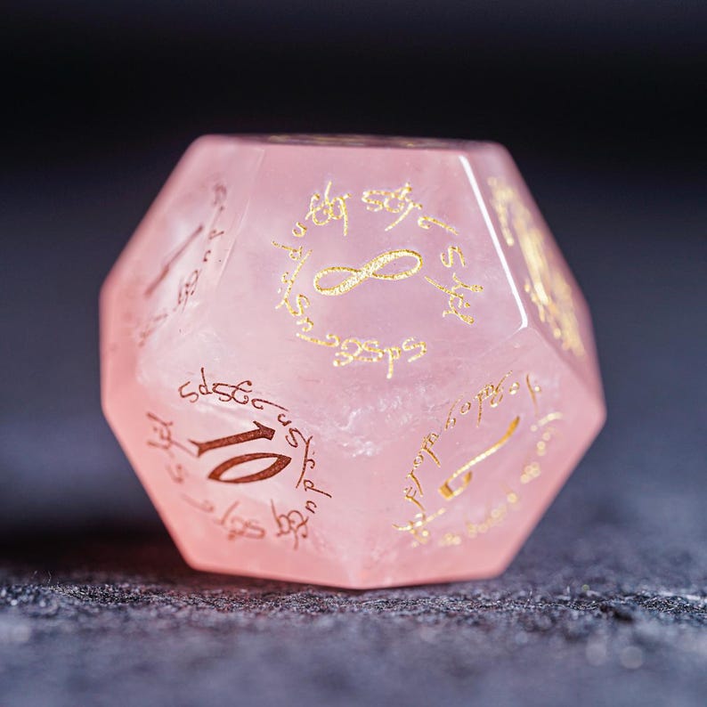 Pink Crystal Polyhedral Dice Set, Handmade Elvish Rune DND Dice - Etsy