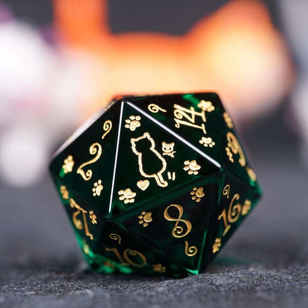 Full Set Pine Green Zircon Polyhedral Dice Set Cat Style Gem Dice for ...