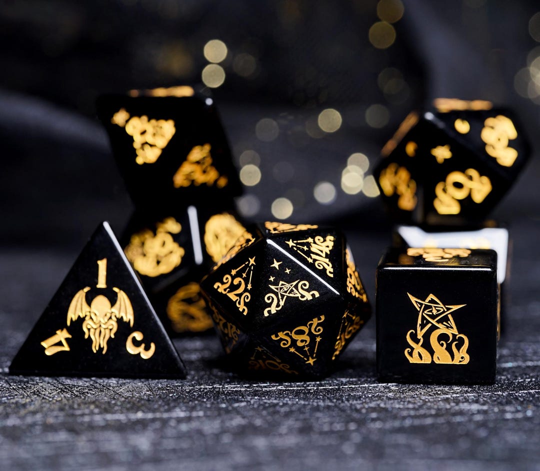 Hand Carved Obsidian Dice Set: Cthulhu Style Polyhedral RPG Dice - Etsy