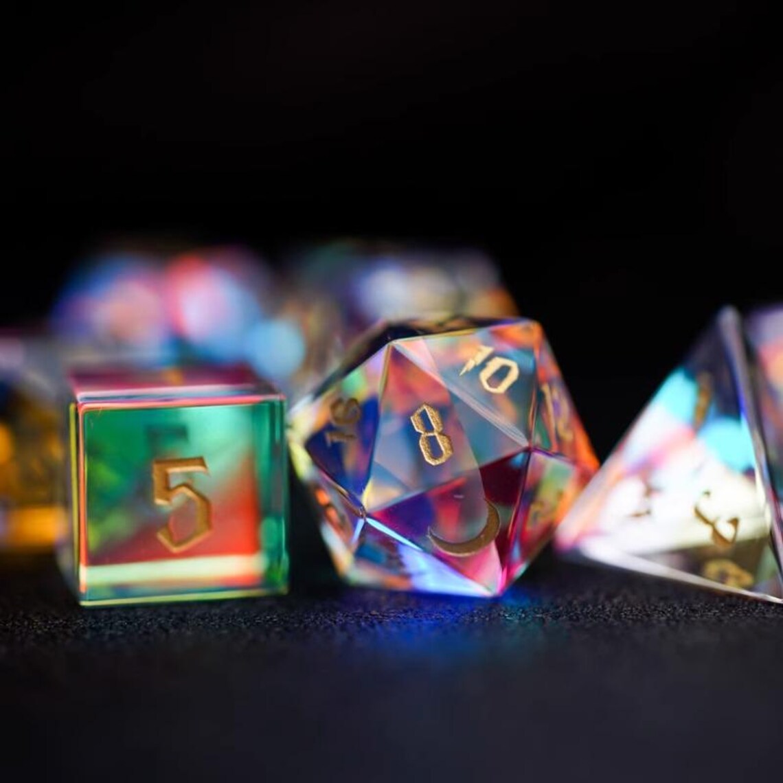 Dichroic Glass DND Dice Set: Rainbow Polyhedral D20 Dice - Etsy