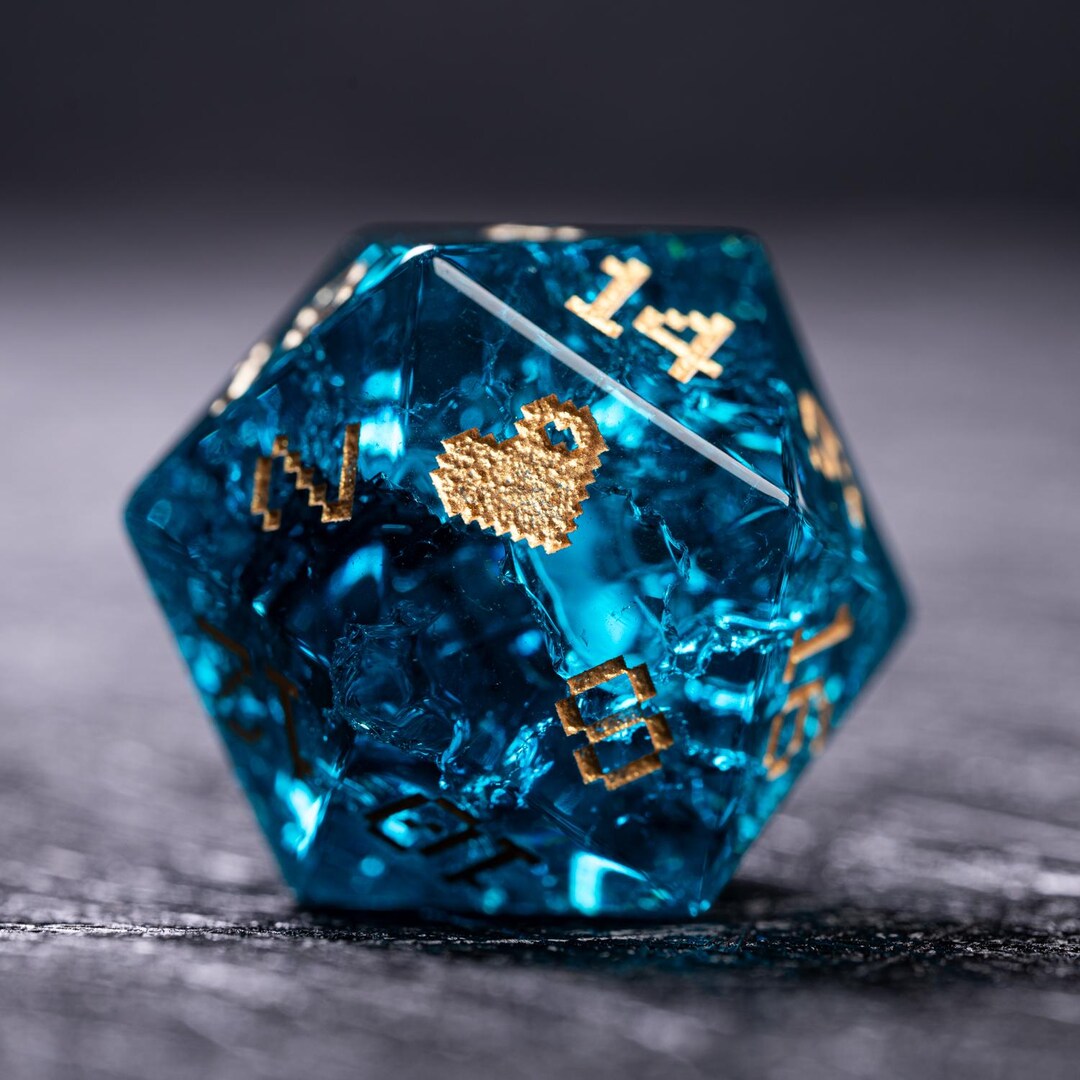Blue Ice Cracks Glass Dice Set: Hand Carved Pixel Style D&D Dice - Etsy