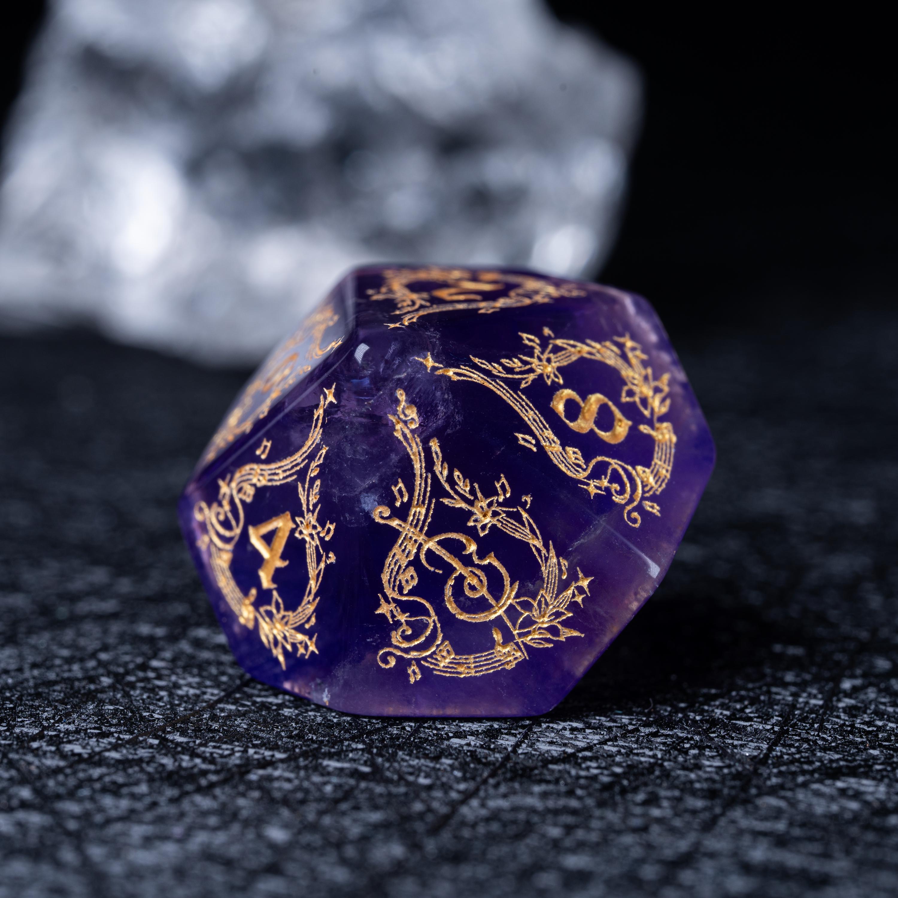 Amethyst Crystal DND Dice Set: Hand Carved Gemstone, Original Music ...