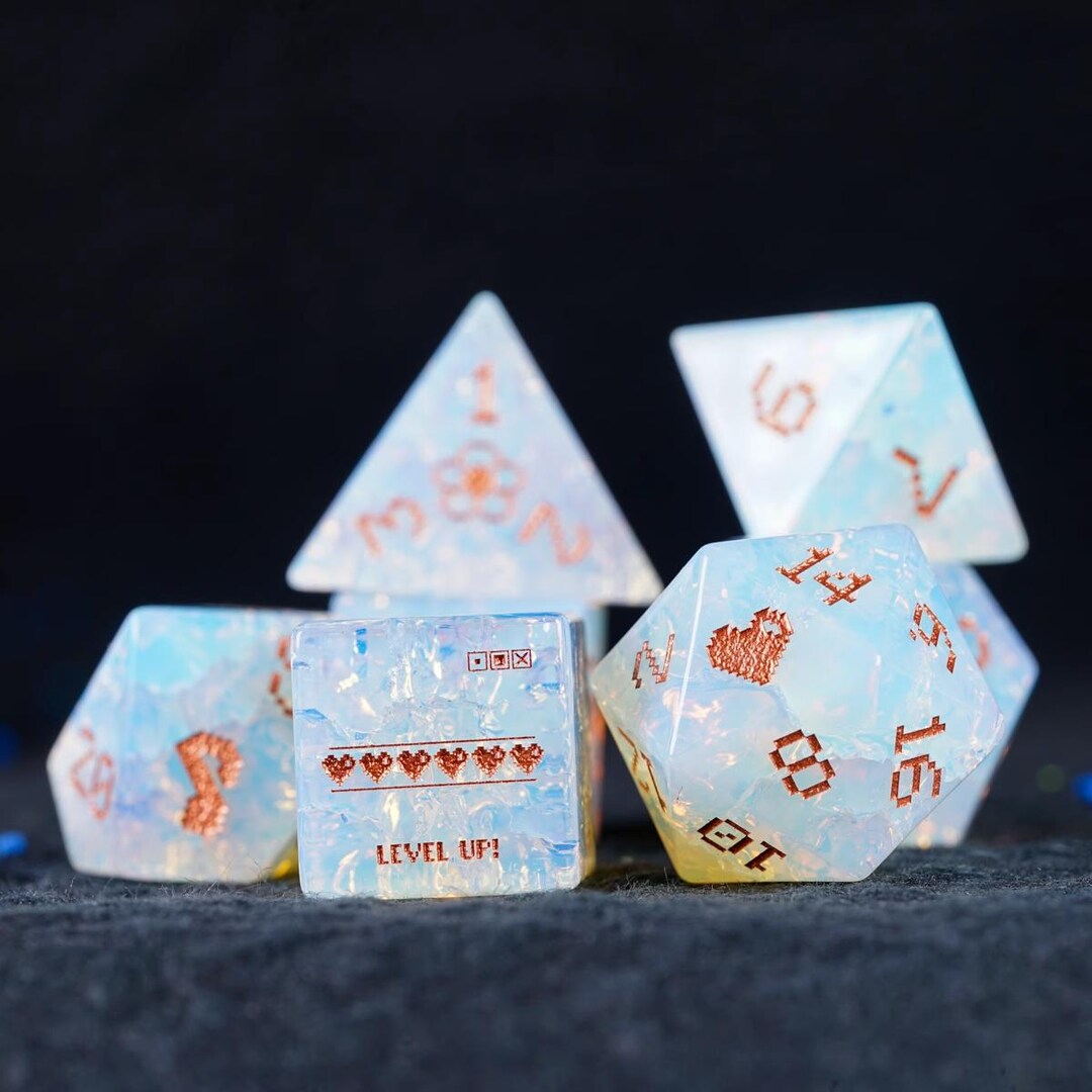 Opal DND Dice Set: Pixel Style Polyhedral Gemstone Dice - Etsy
