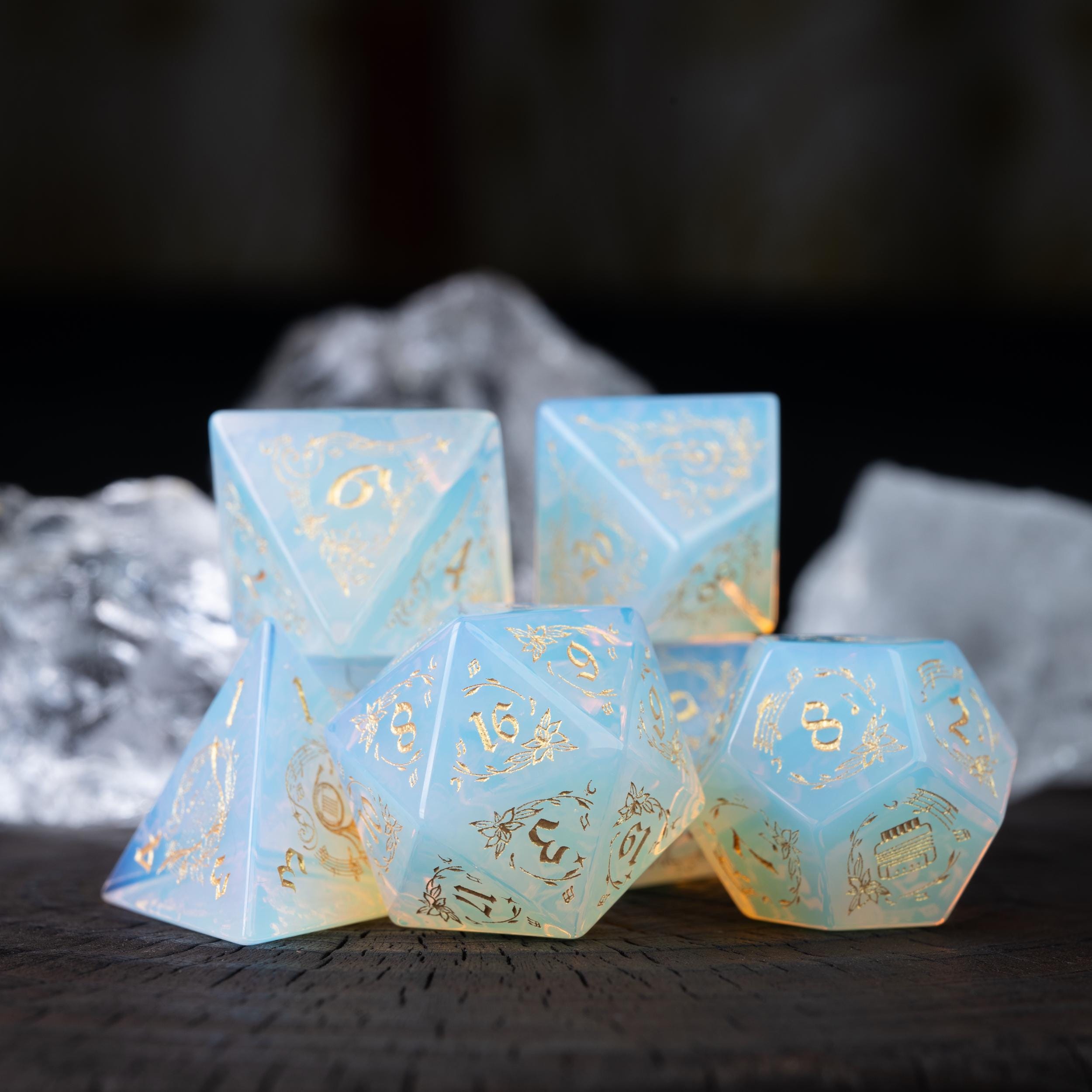 Hand Carved Opal DND Dice Set: Music Polyhedral D20, Original Design - Etsy