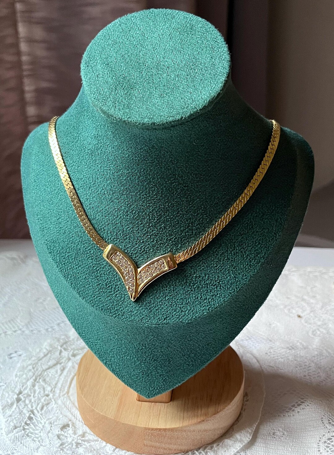 Vintage V Shaped Crystal Statement Necklace, 18ct Gold Plated - Etsy