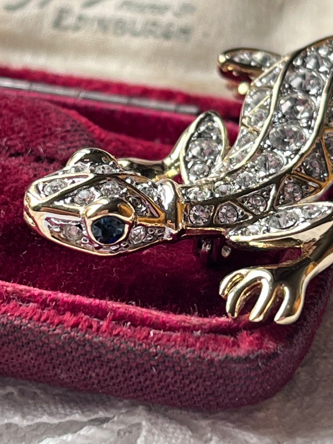 Vintage Crystal Lizard Brooch, 18ct Gold Plated and Silver Plated ...