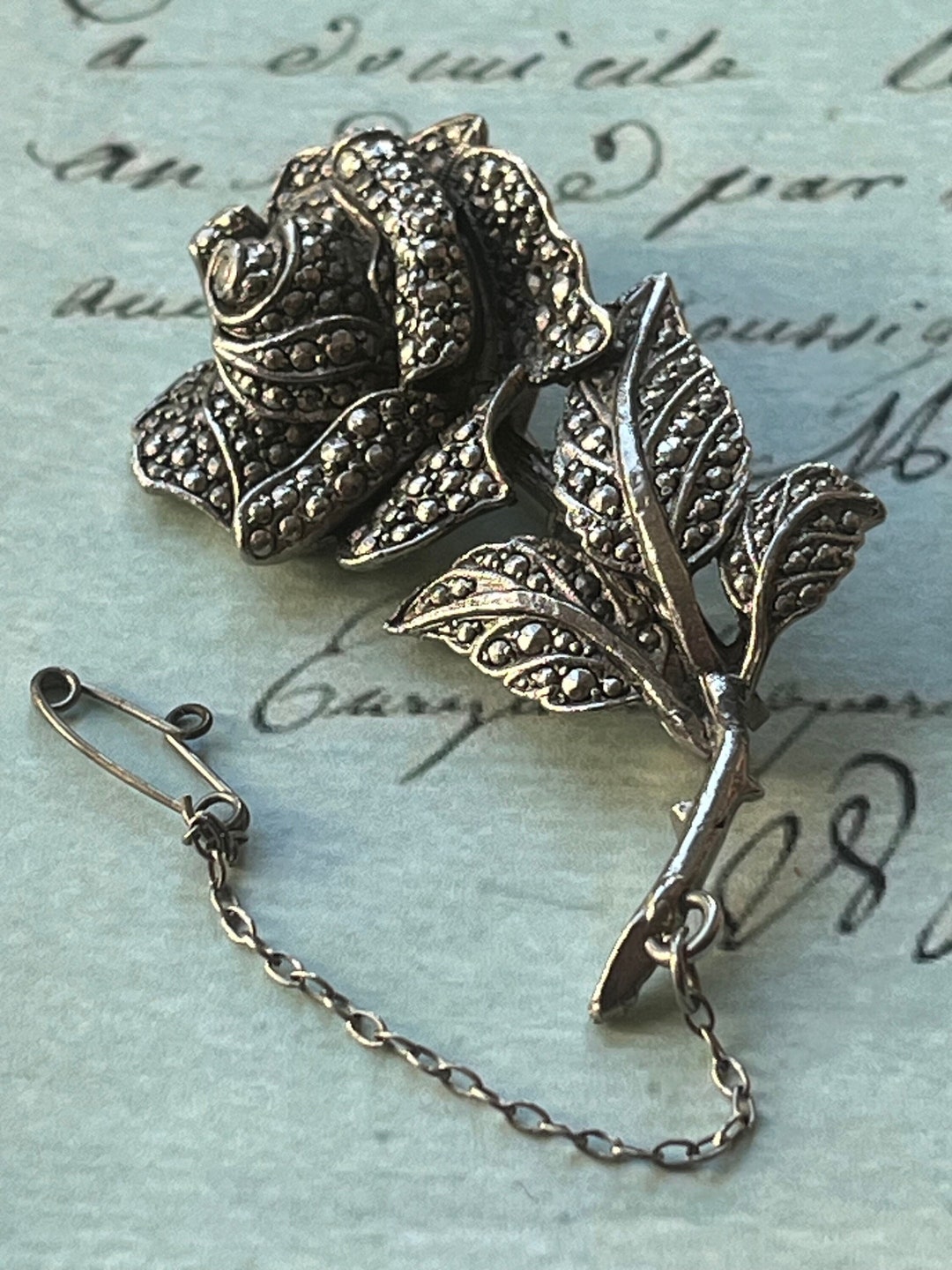 Vintage Marcasite Rose Brooch, 1960s Floral Marcasite Jewellery, Rose ...